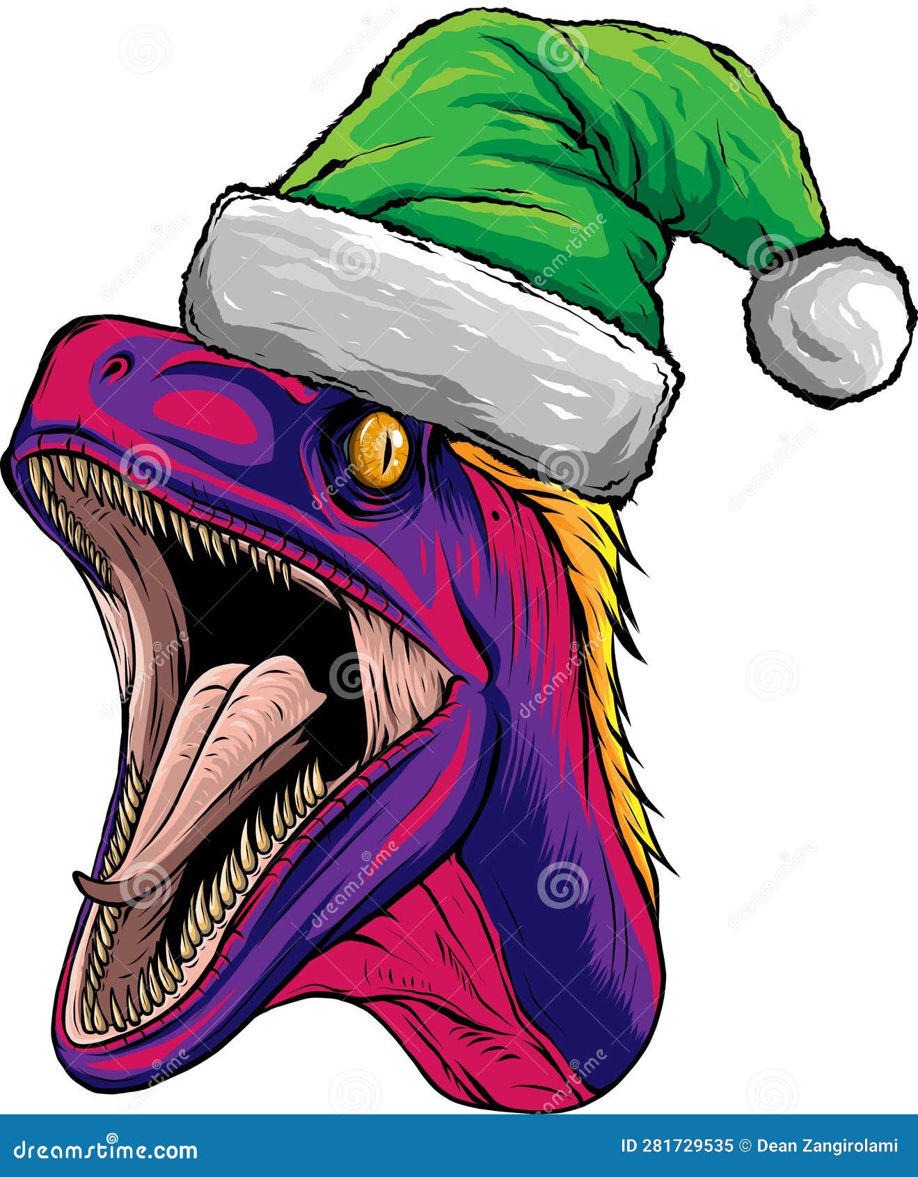 Vector Illustration of Velociraptor Head with Christmas Hat Stock ...