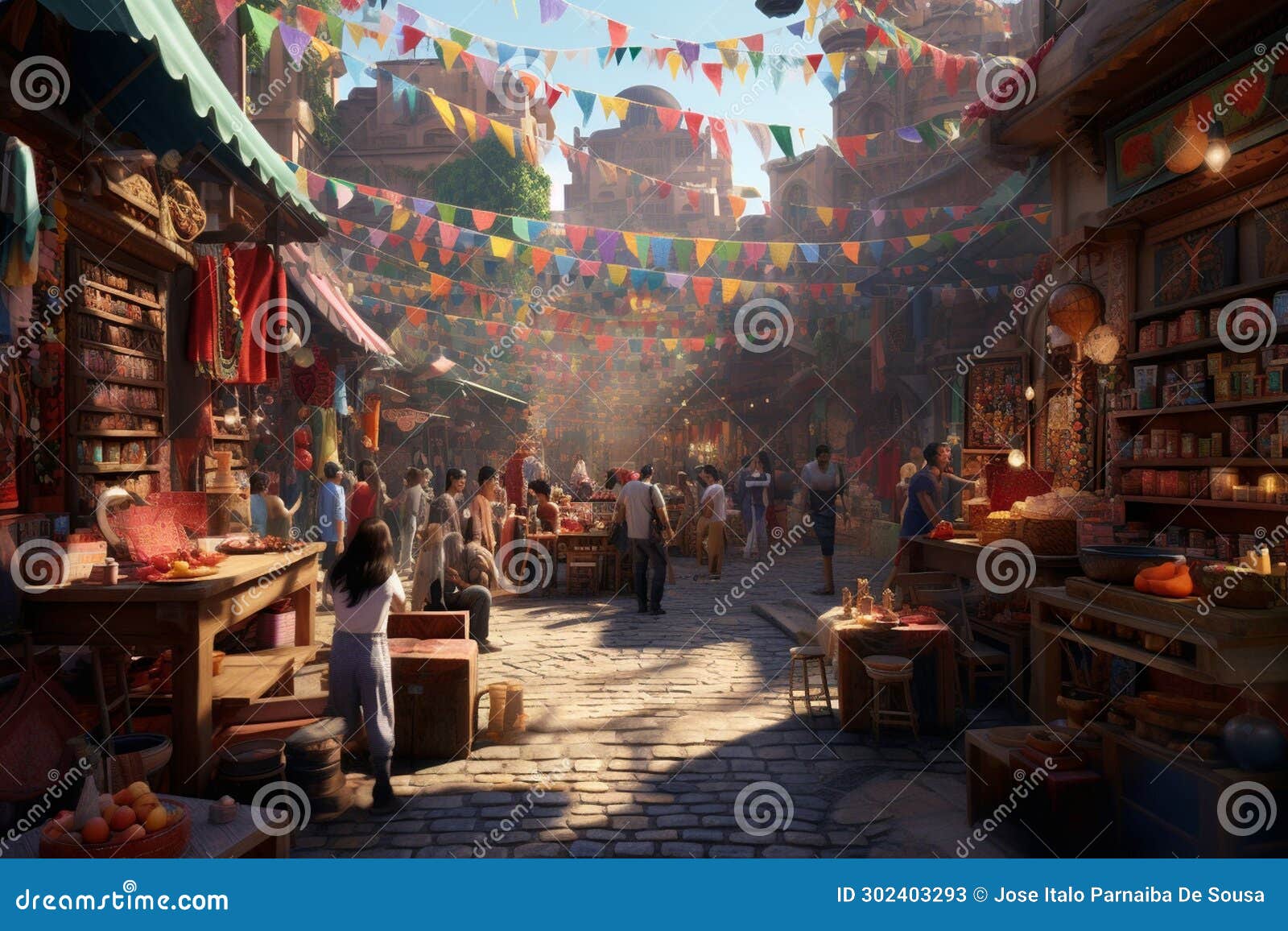 Illustration of a Vibrant Marketplace Filled Stock Illustration ...