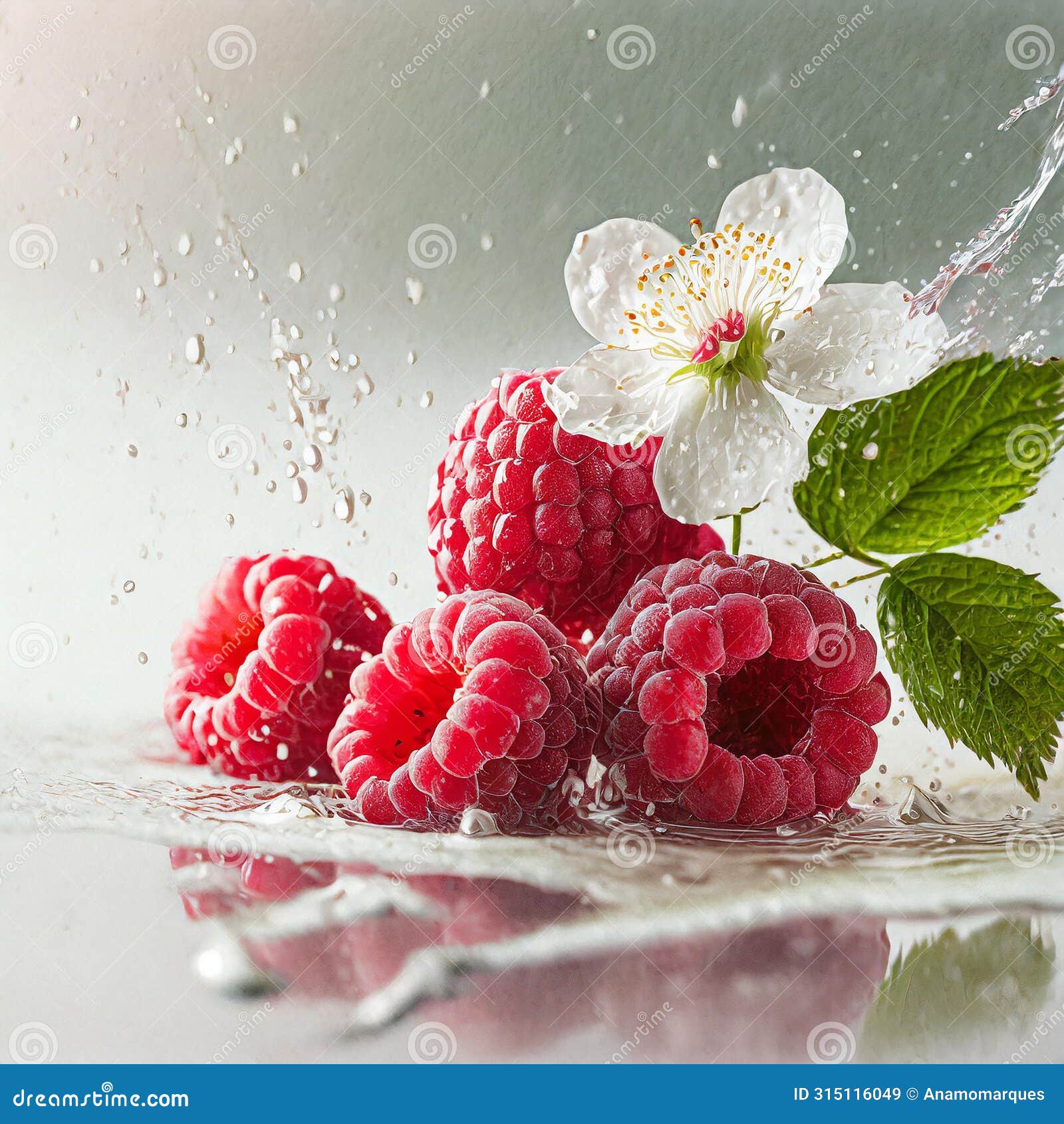 Illustration of a Vibrant Raspberries Splashes into Water, Creating a ...