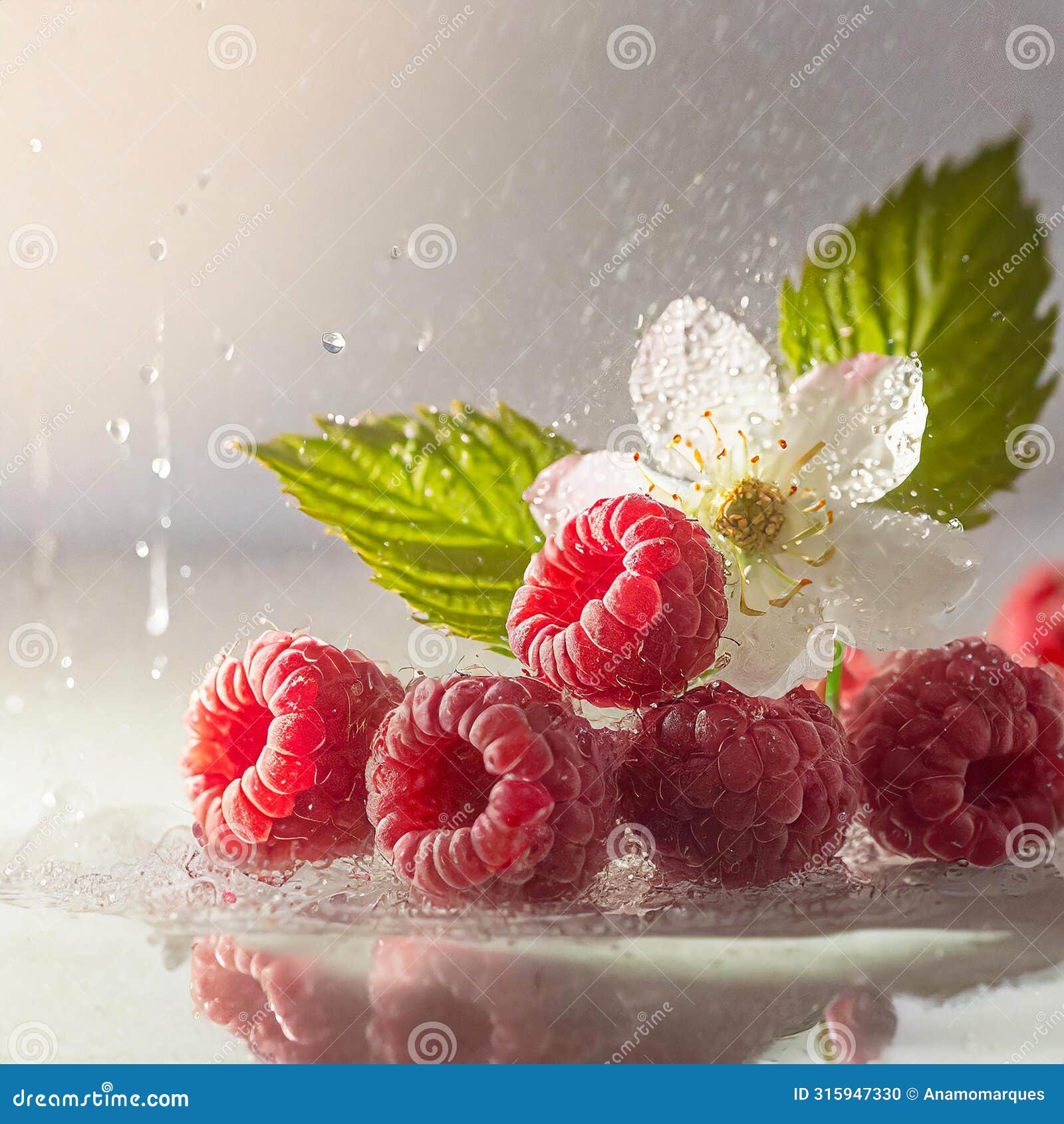 Illustration of a Vibrant Raspberries Splashes into Water, Creating a ...