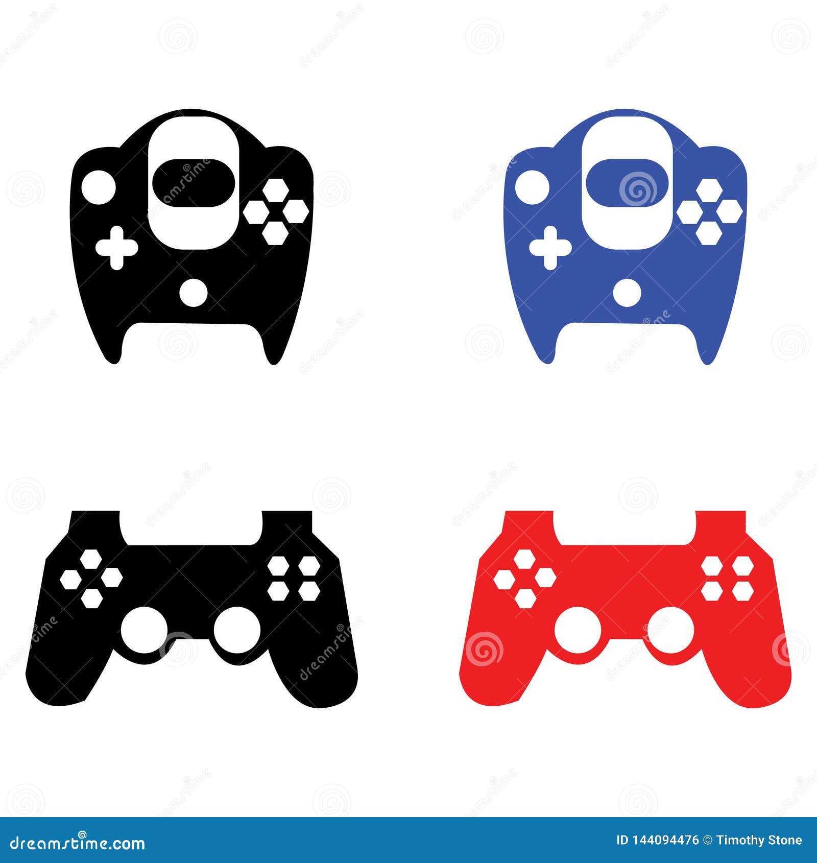 Illustration of Vidoe Game Controllers in Black, Red and Blue Stock ...