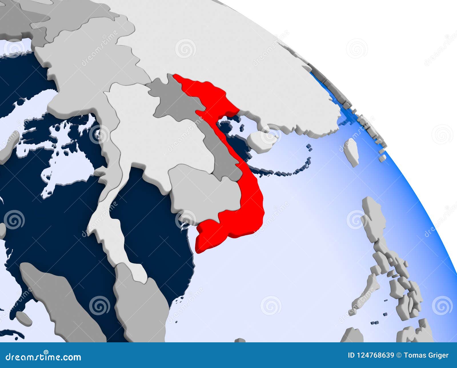 Vietnam in red on map stock illustration. Illustration of globe - 124768639