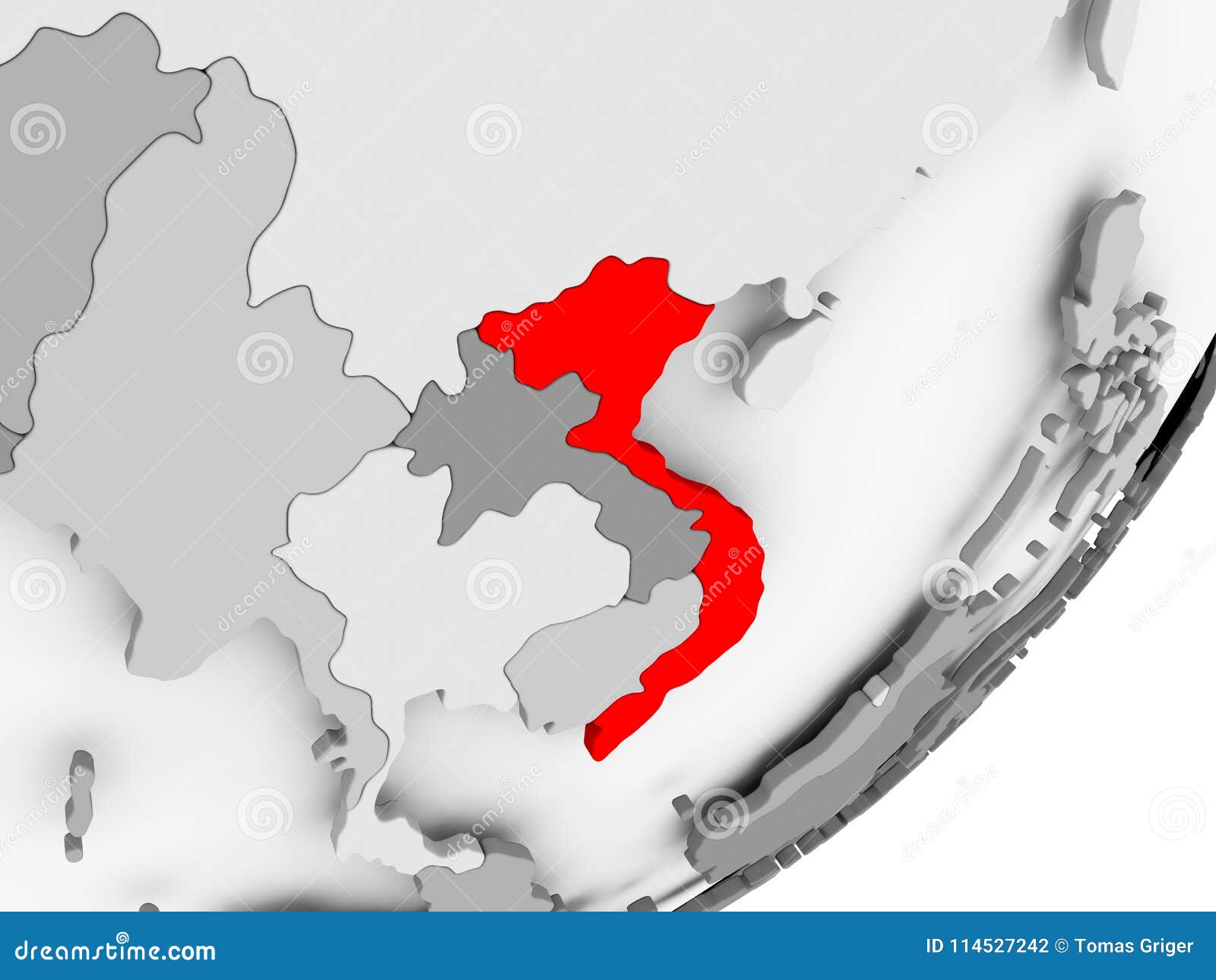 Vietnam in red on grey map stock illustration. Illustration of render ...