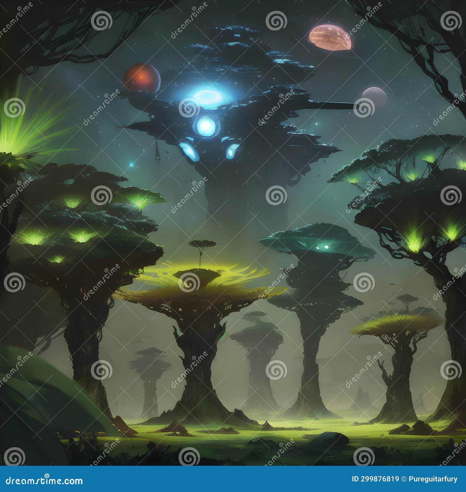 A Stroll through an Alien Forest Stock Illustration - Illustration of ...