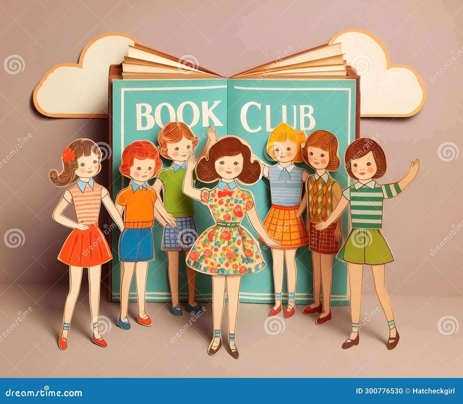 Illustration Of Vintage Paper Dolls In Front Of An Open Book Royalty ...