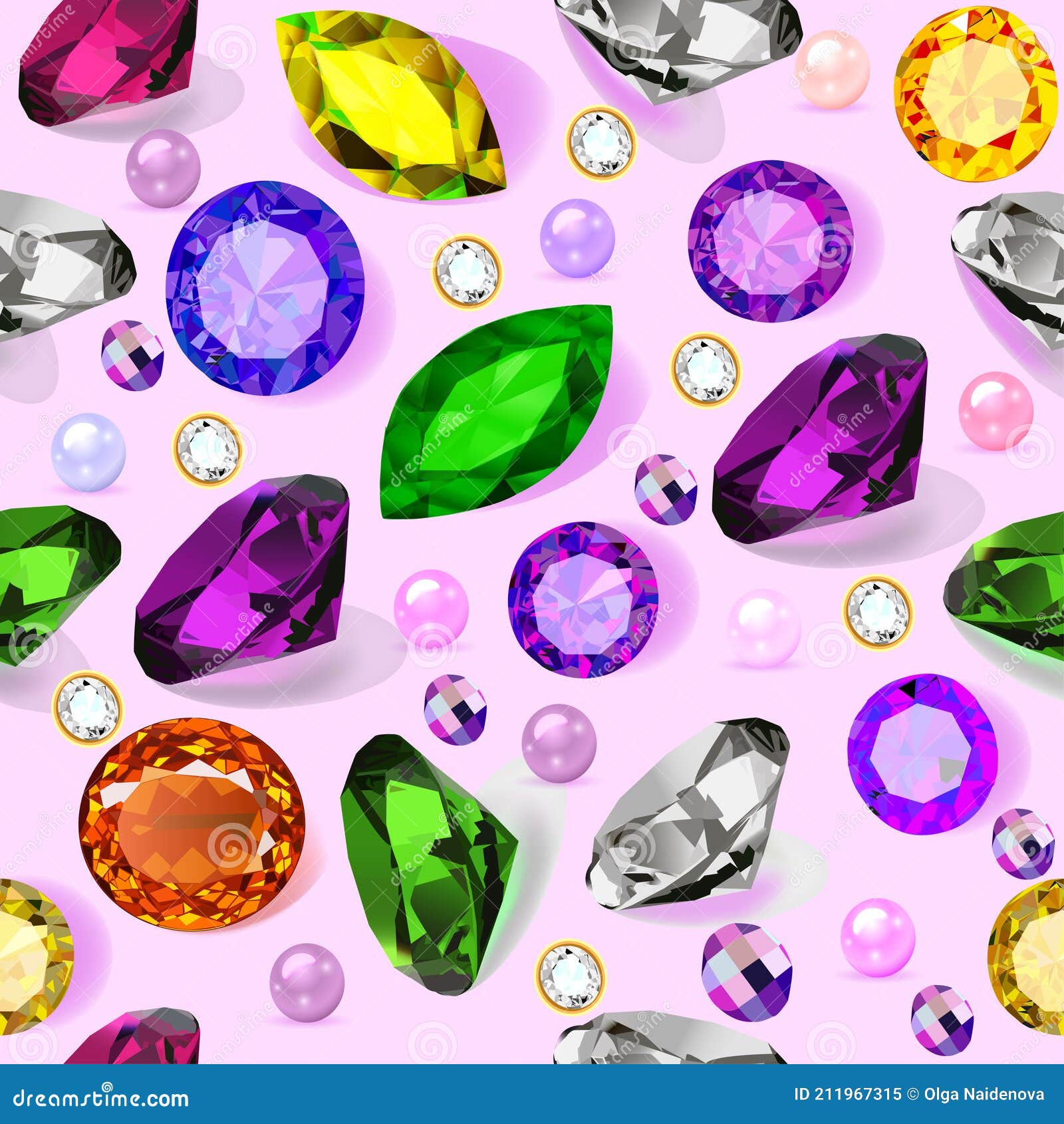 Vintage Seamless Pattern with Gems Stock Vector - Illustration of ...