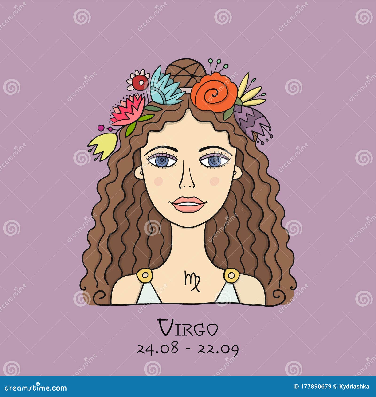 Illustration Of Virgo Zodiac Sign Element Of Earth Beautiful Girl