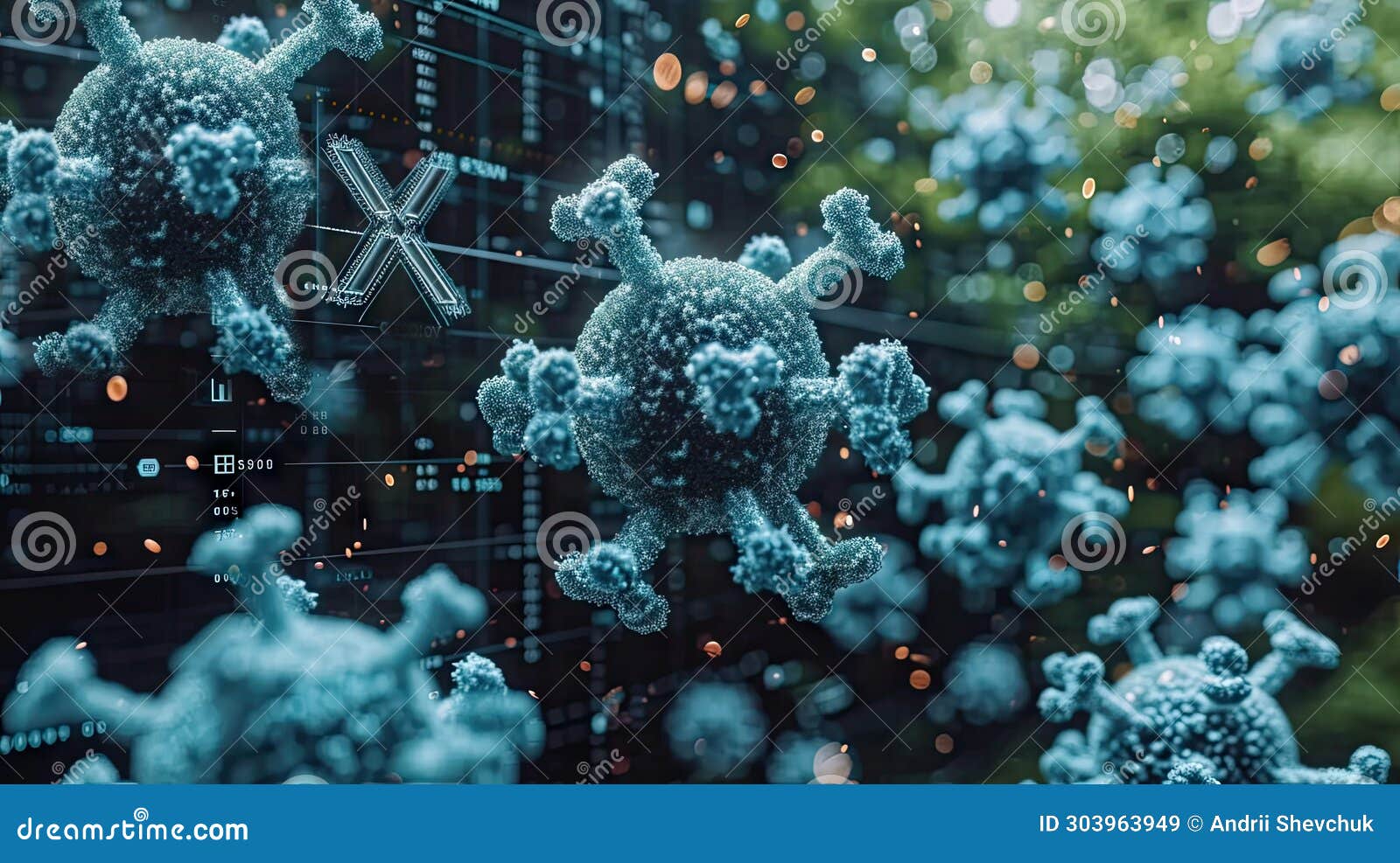 Illustration of X Virus Cells or Bacteria Molecule Under Microscope ...