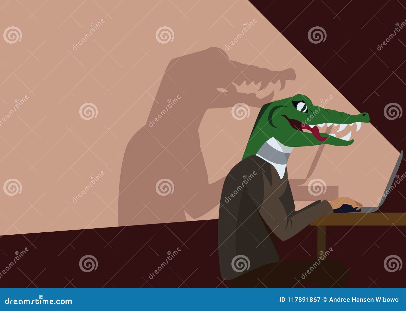Person Using a Computer with an Alligator As a Head Stock Illustration ...