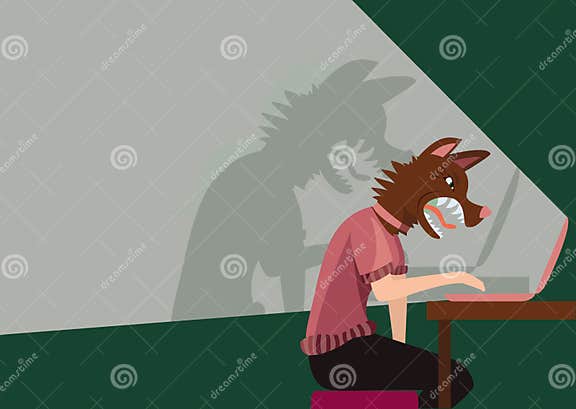 Person Using a Computer with an Aggressive Dog As a Head Stock ...