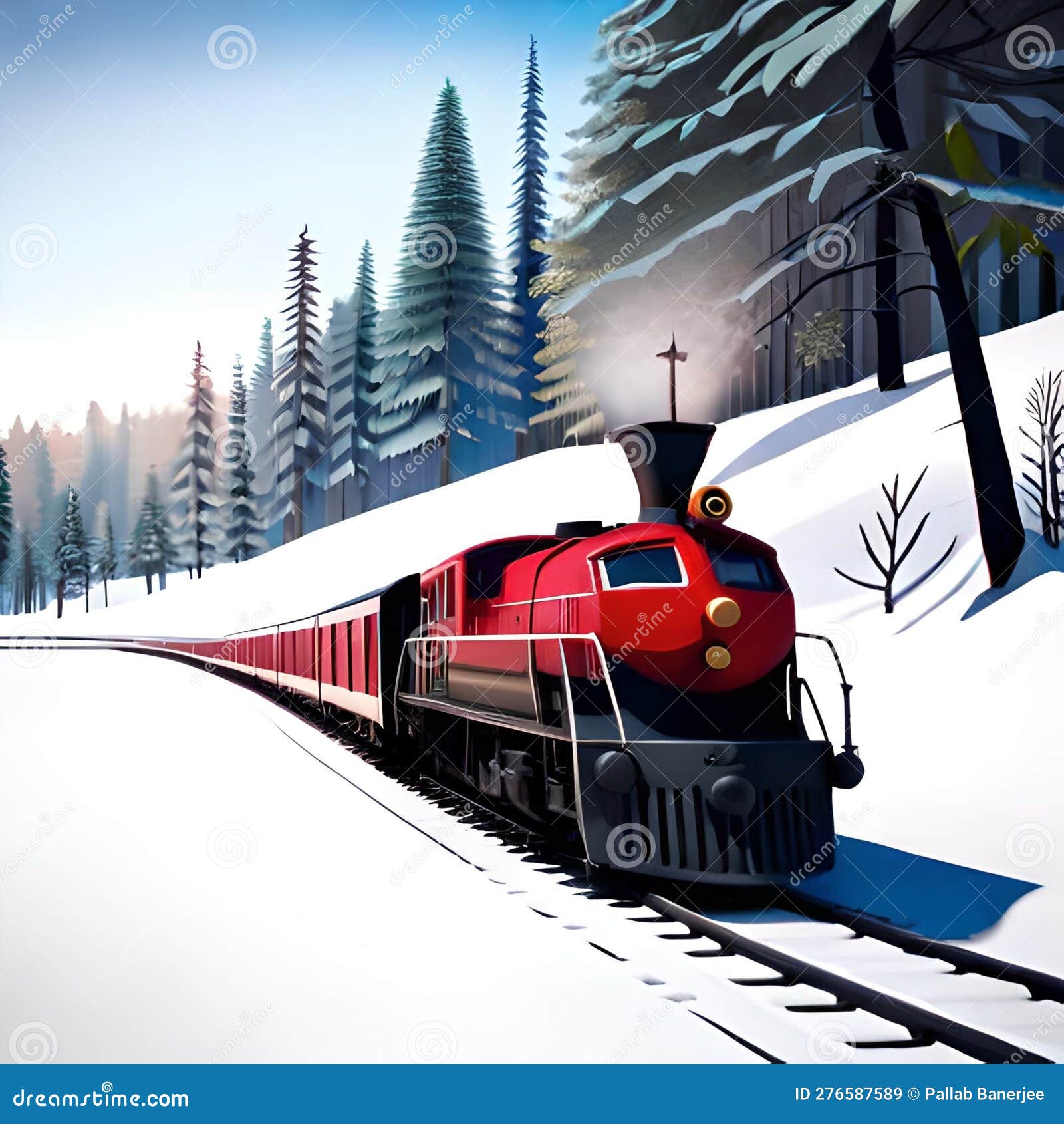 Red Coloured Train Running through the Vast Landscape Stock ...