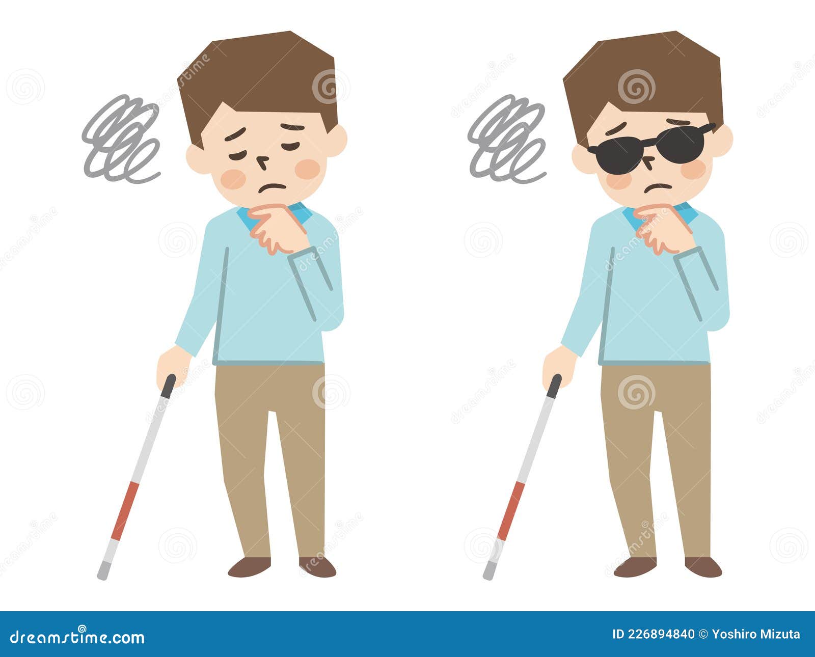 Illustration of a Visually Impaired Man with a White Cane Stock Vector ...