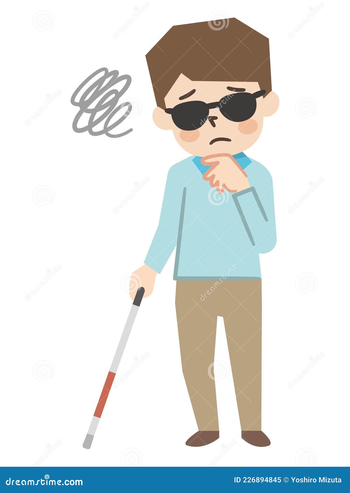 Illustration Of A Visually Impaired Man Who Has A Bicycle On A Braille ...