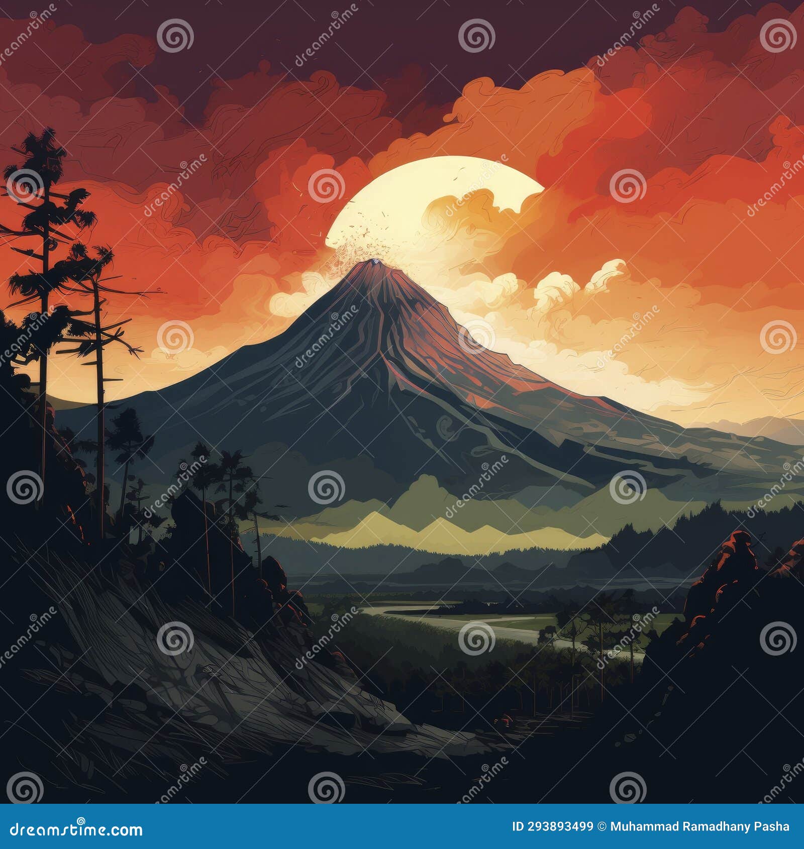 Illustration of Volcanic Eruption. Landscape with Volcano Stock ...