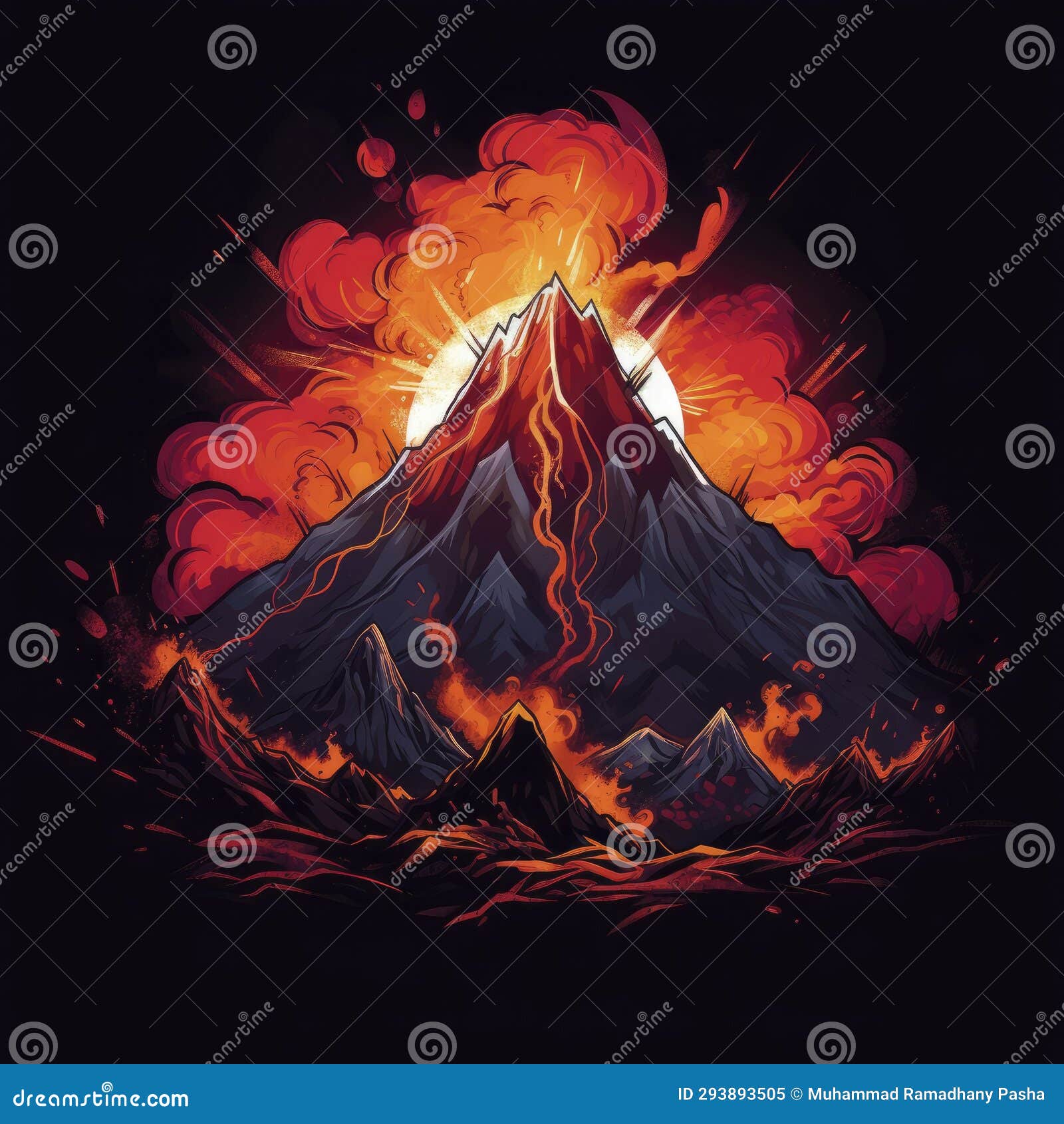 Illustration of Volcanic Eruption. Landscape with Volcano Stock ...