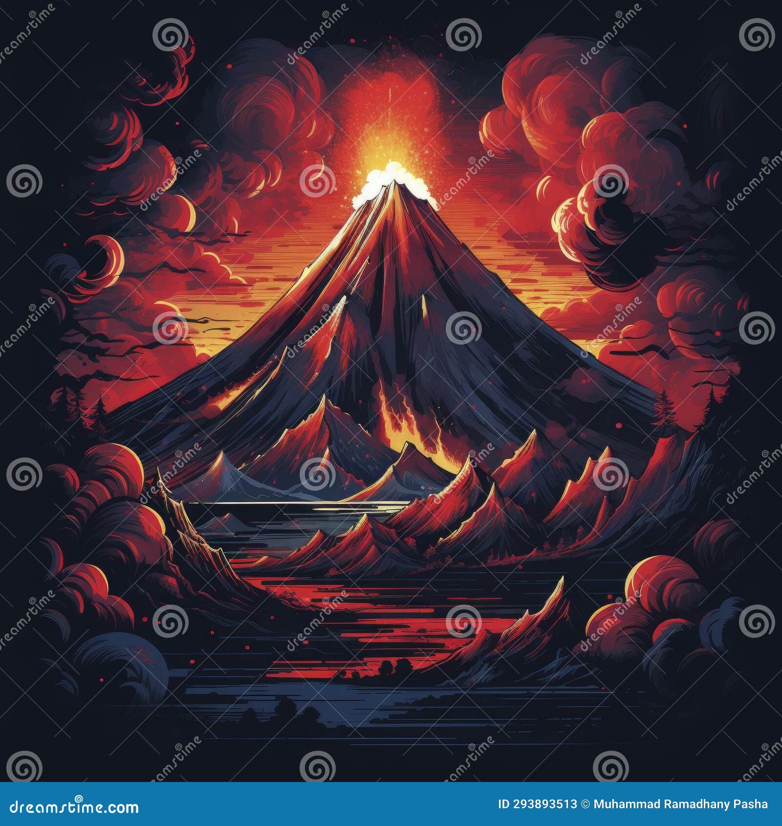 Illustration of Volcanic Eruption. Landscape with Volcano Stock ...