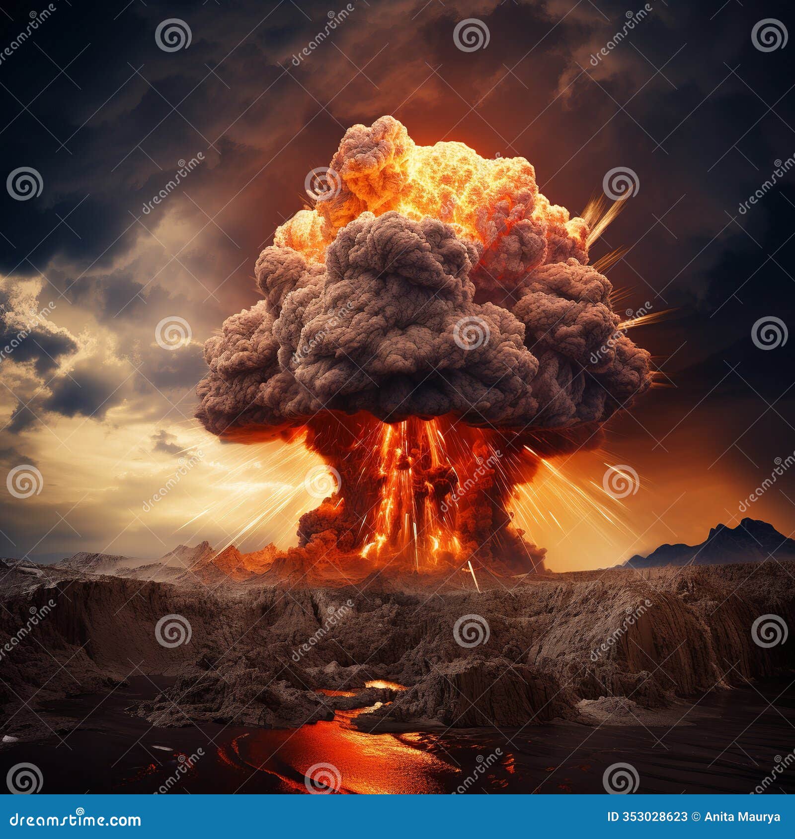 Illustration of Volcanic Eruption Mega Mushroom Cloud 5d4 Shooting ...