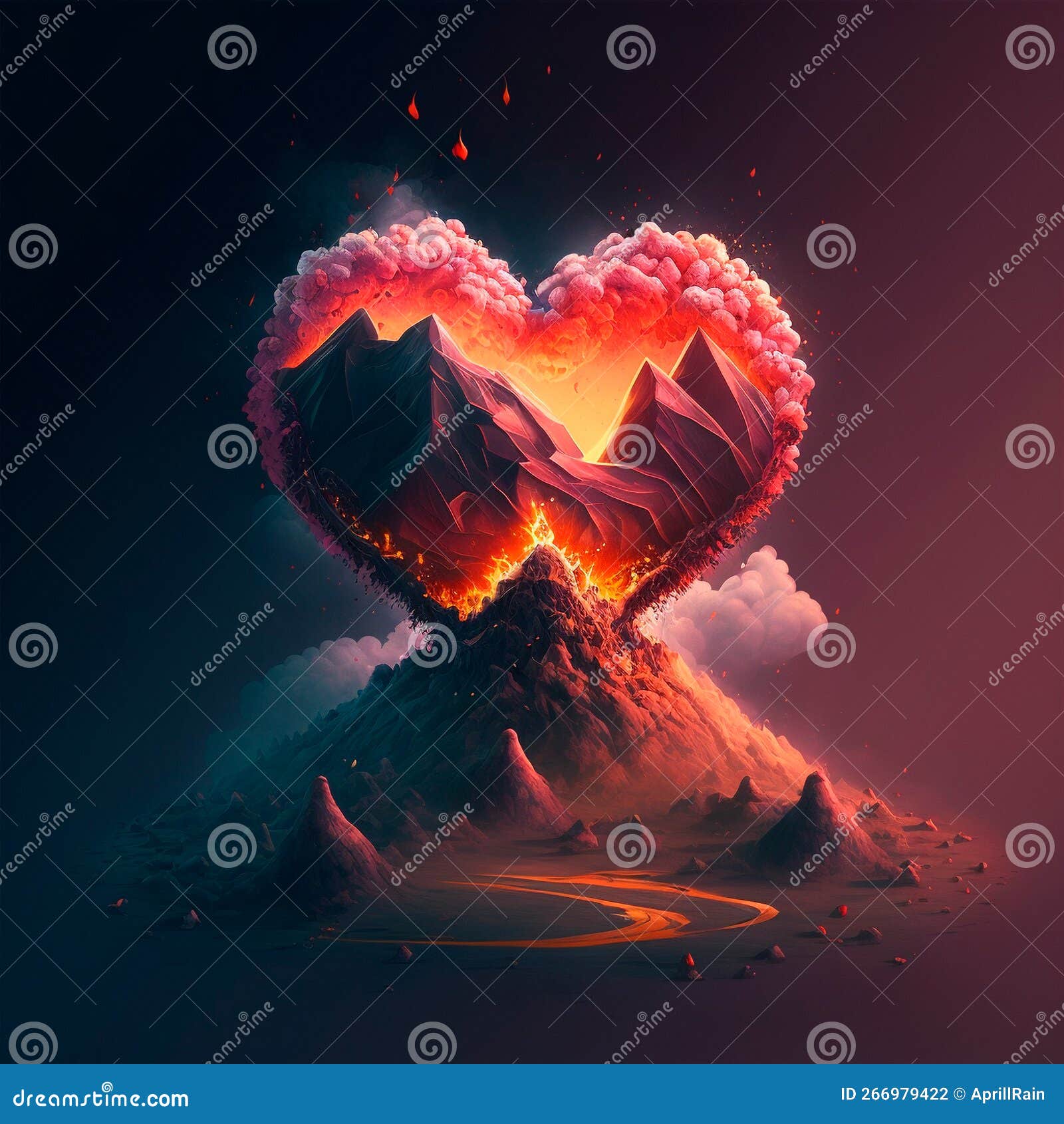 Illustration of a Volcano Erupting in the Form of a Heart Stock ...