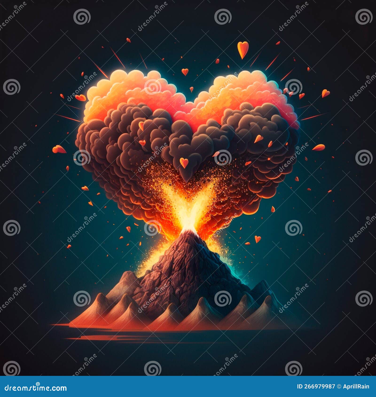 Illustration of a Volcano Erupting in the Form of a Heart Stock ...