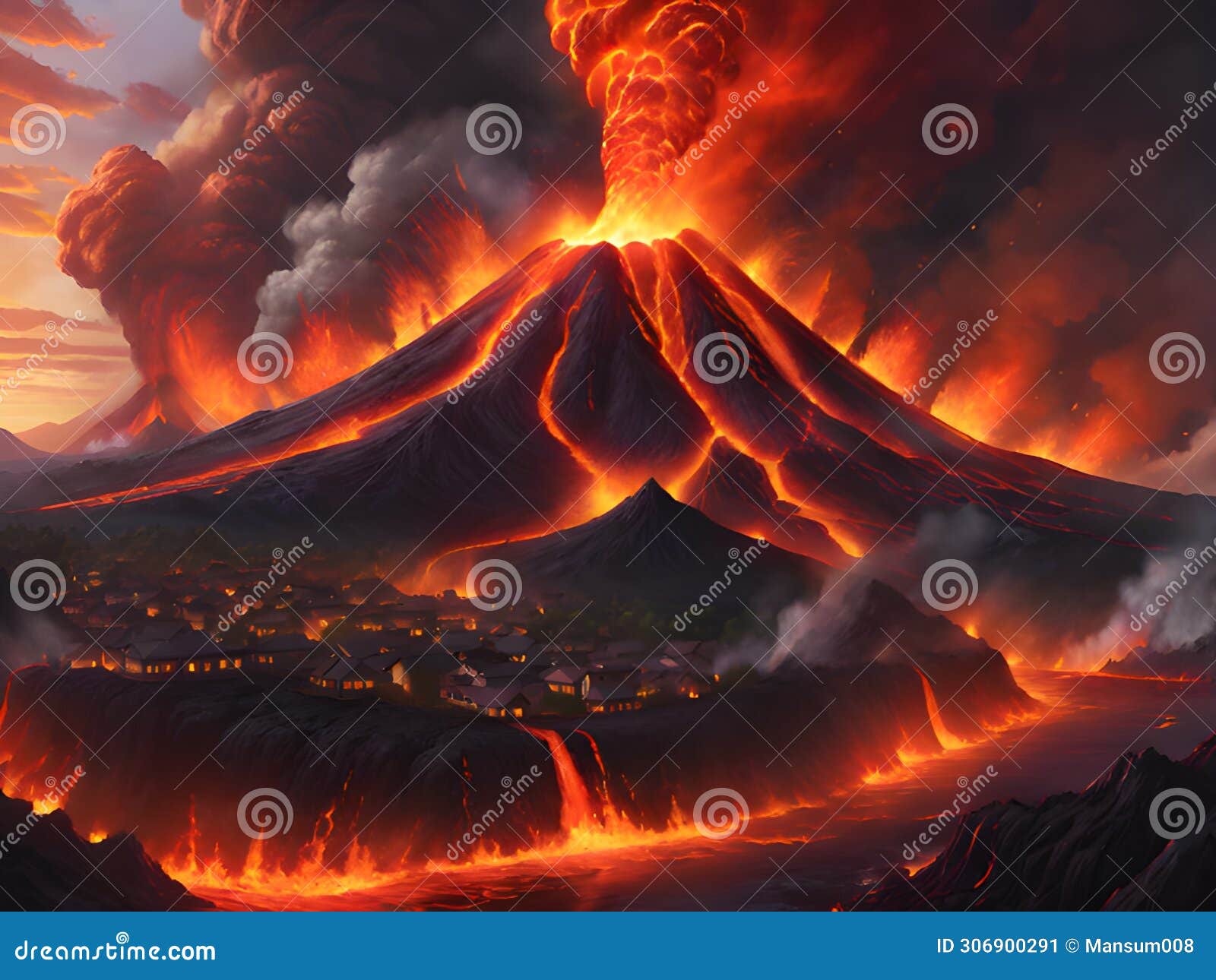 Illustration of Volcano Eruption with Fire Stock Illustration ...