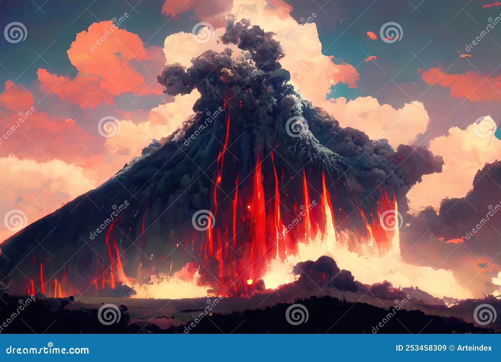 Volcano Eruption, Lava Flow, Explosion Royalty-Free Illustration ...