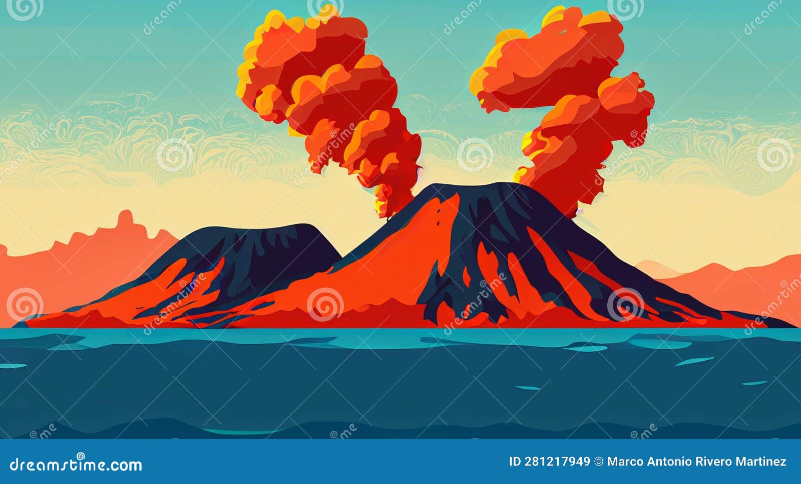 Illustration of a Volcano Exploding Stock Illustration - Illustration ...