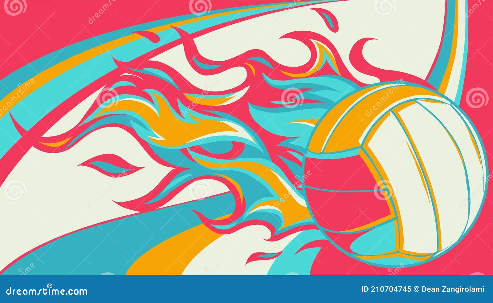 Vector Illustration of Volleyball Ball with Simple Flame Shape. Stock ...