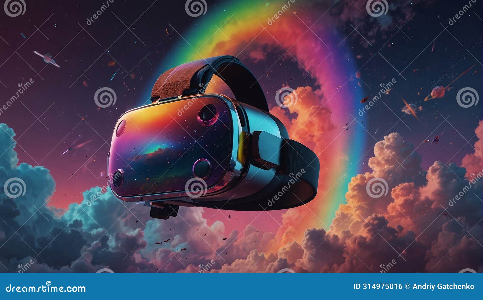 Illustration of VR Headset in Whimsical Cartoon Style with Pixel Clouds ...