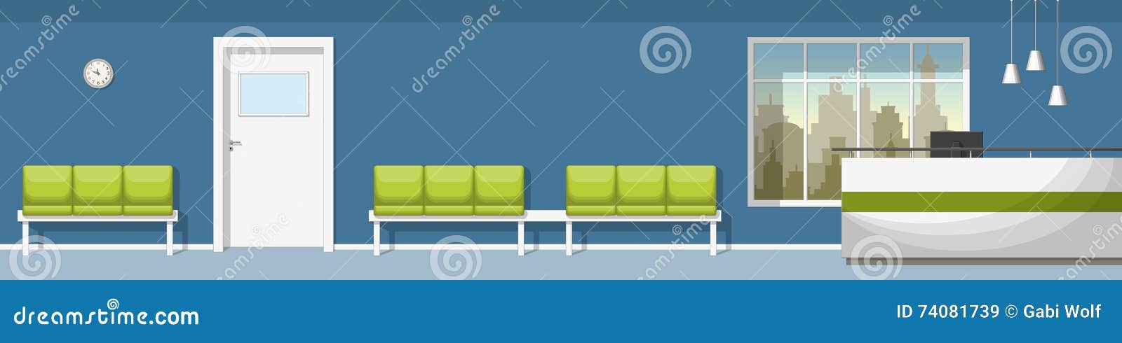 Illustration of a Waiting Room with Counter Stock Vector - Illustration ...