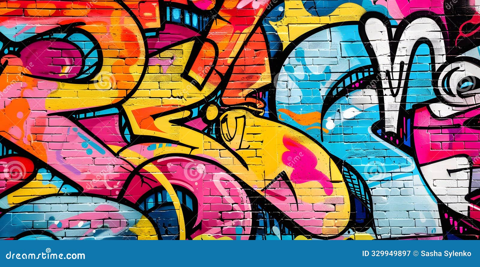 Illustration of a Wall with a Lot of Abstract Graffiti. Brick Wall ...