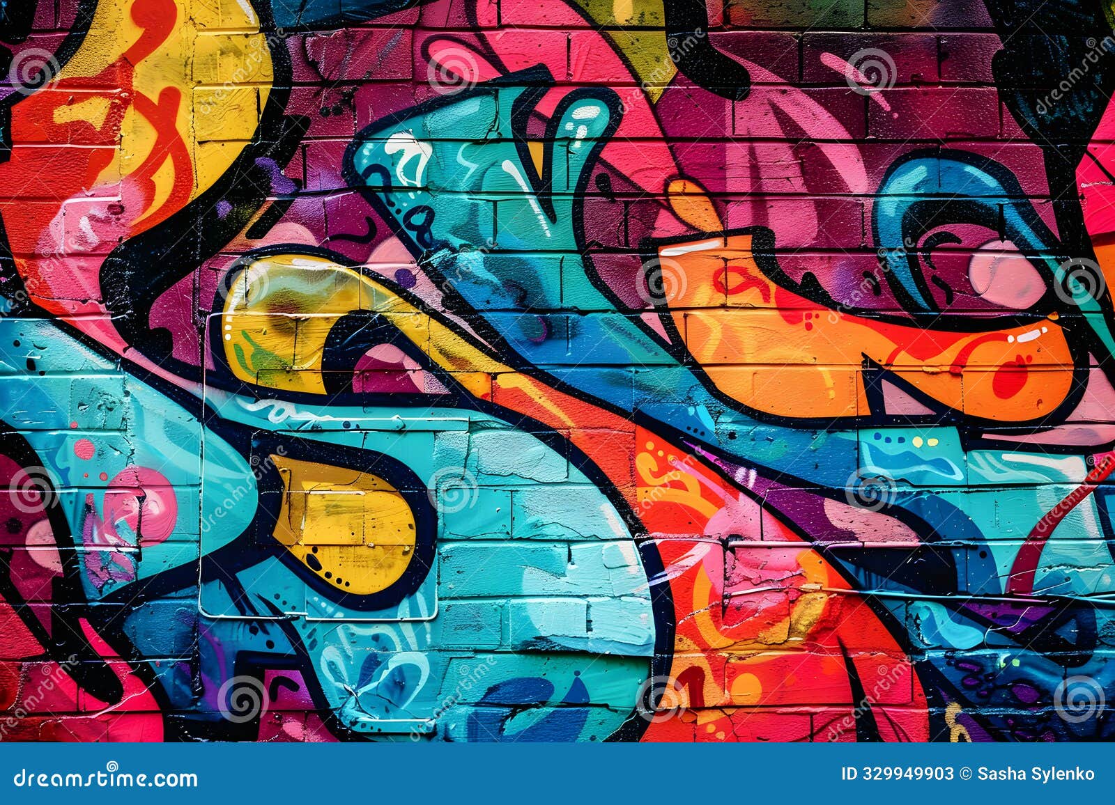 Illustration of a Wall with a Lot of Abstract Graffiti. Brick Wall ...