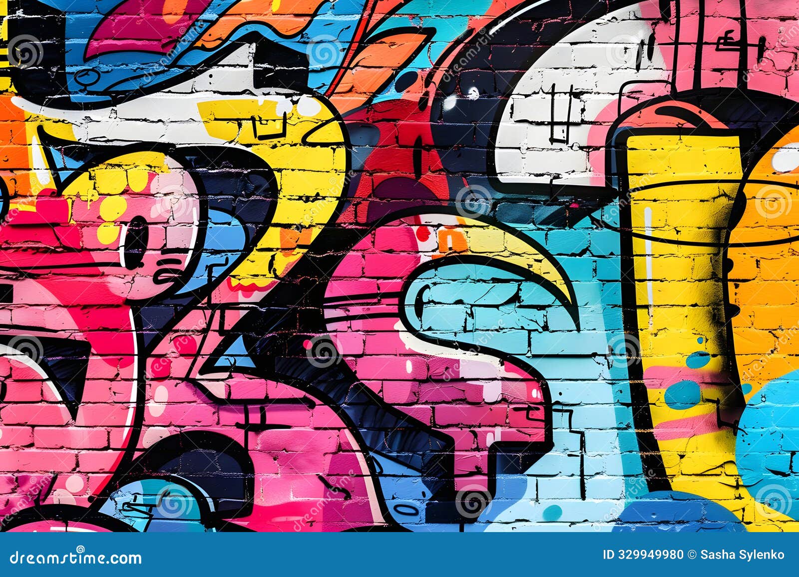 Illustration of a Wall with a Lot of Abstract Graffiti. Brick Wall ...