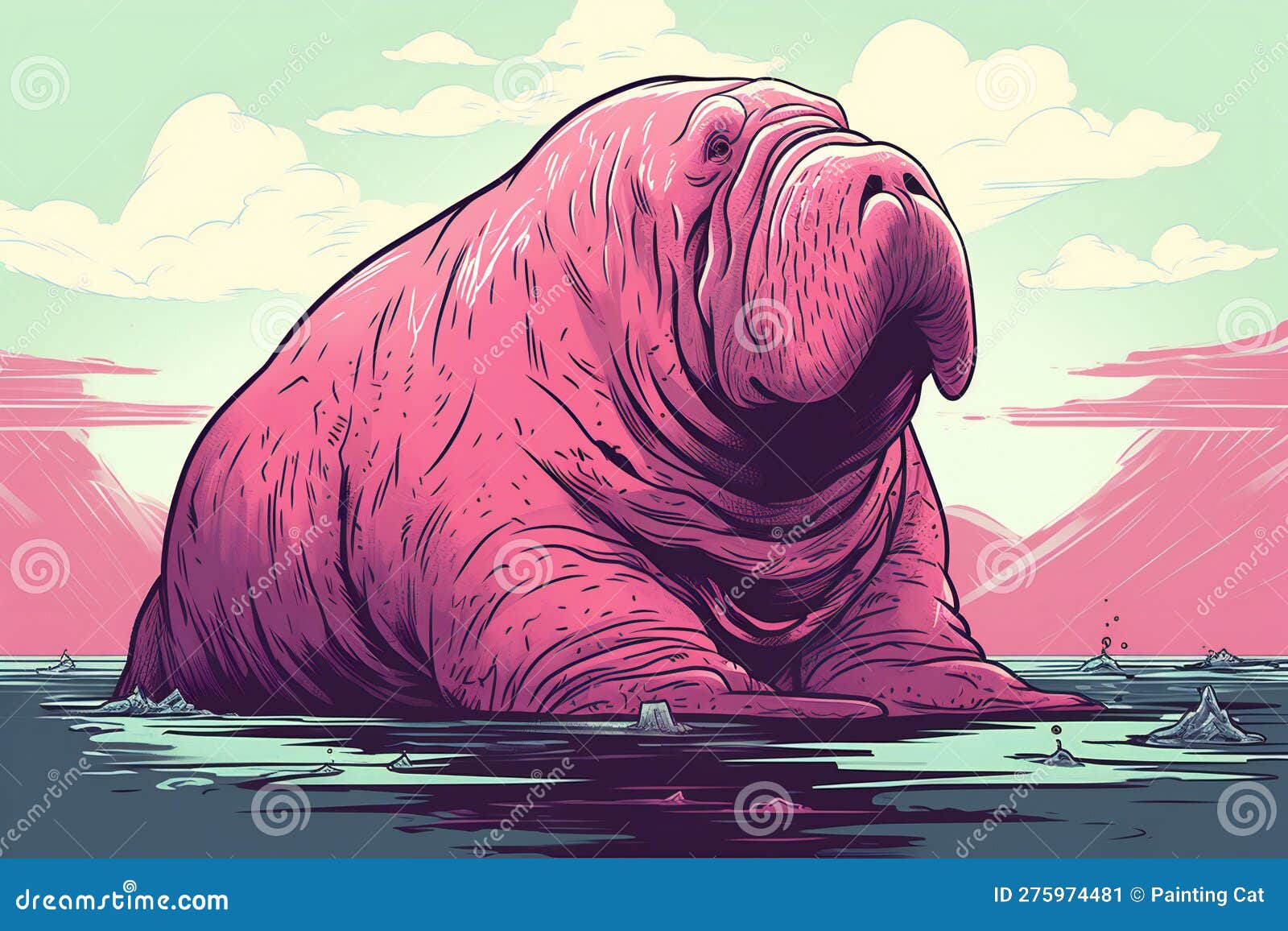 Illustration of a Walrus in the Water Stock Illustration - Illustration ...