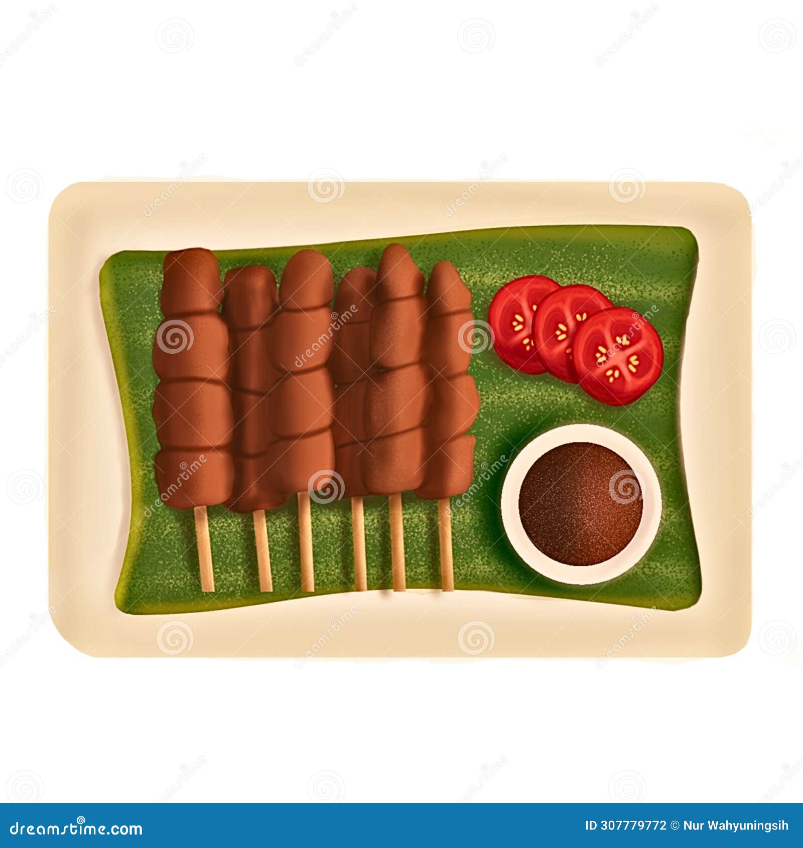 Satay Indonesian Food. Asian Traditional Food Elements In Cartoon Flat ...