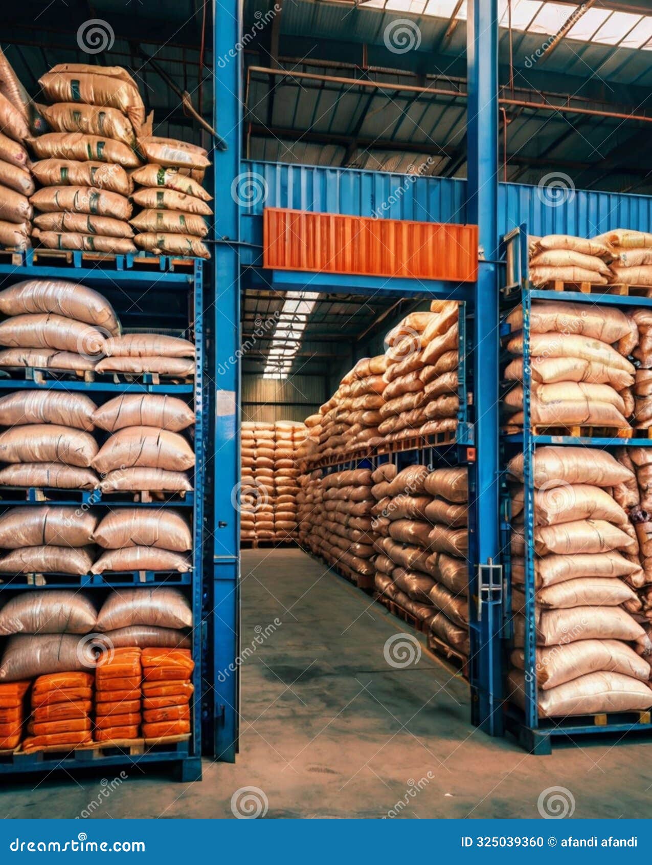 An Illustration of a Warehouse Storing Basic Commodities with Sacks of ...