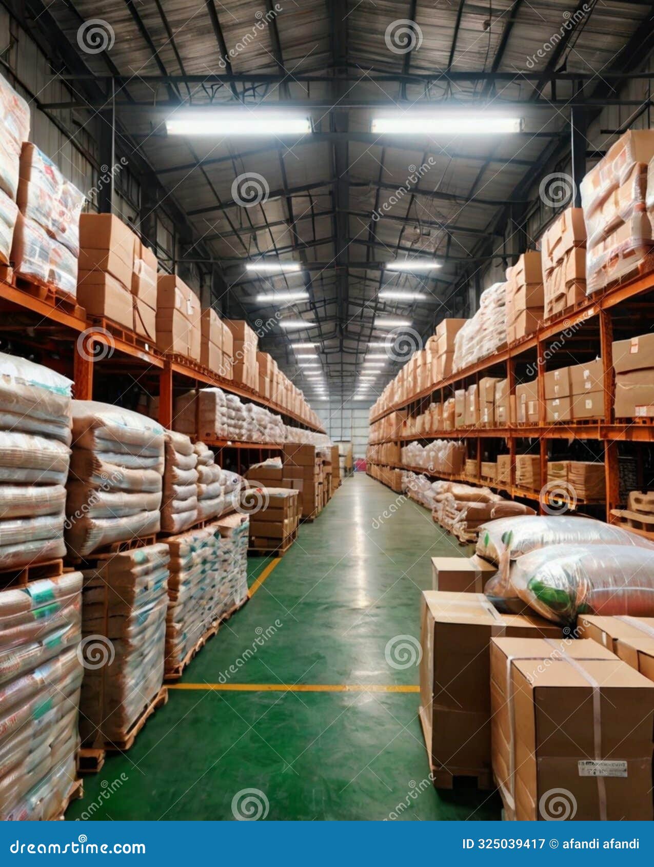 An Illustration of a Warehouse Storing Basic Commodities with Sacks of ...