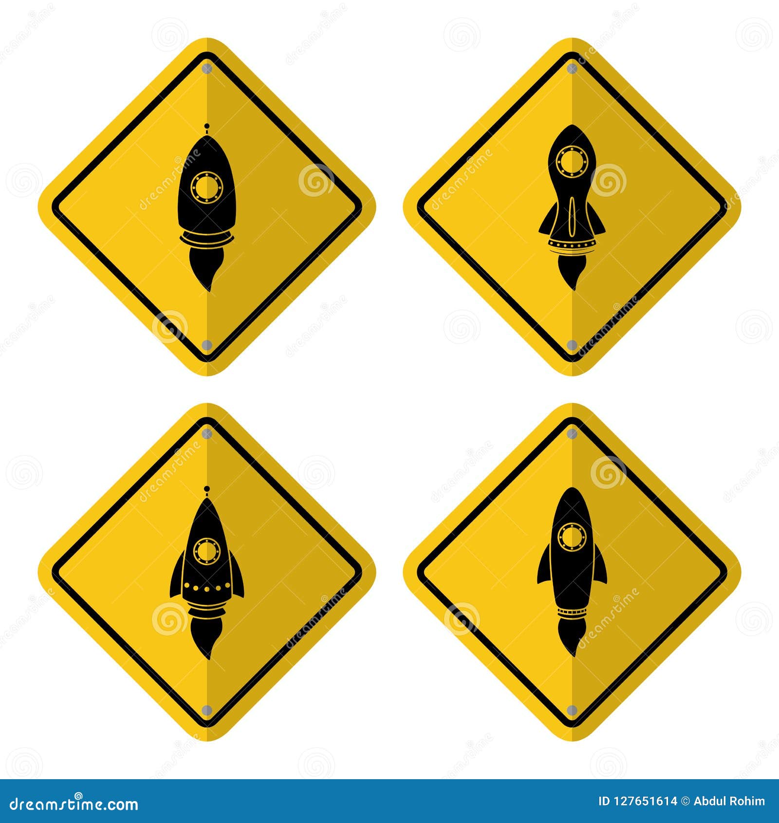 Warning Sign Icon with a Rocket Launch Stock Vector - Illustration of ...