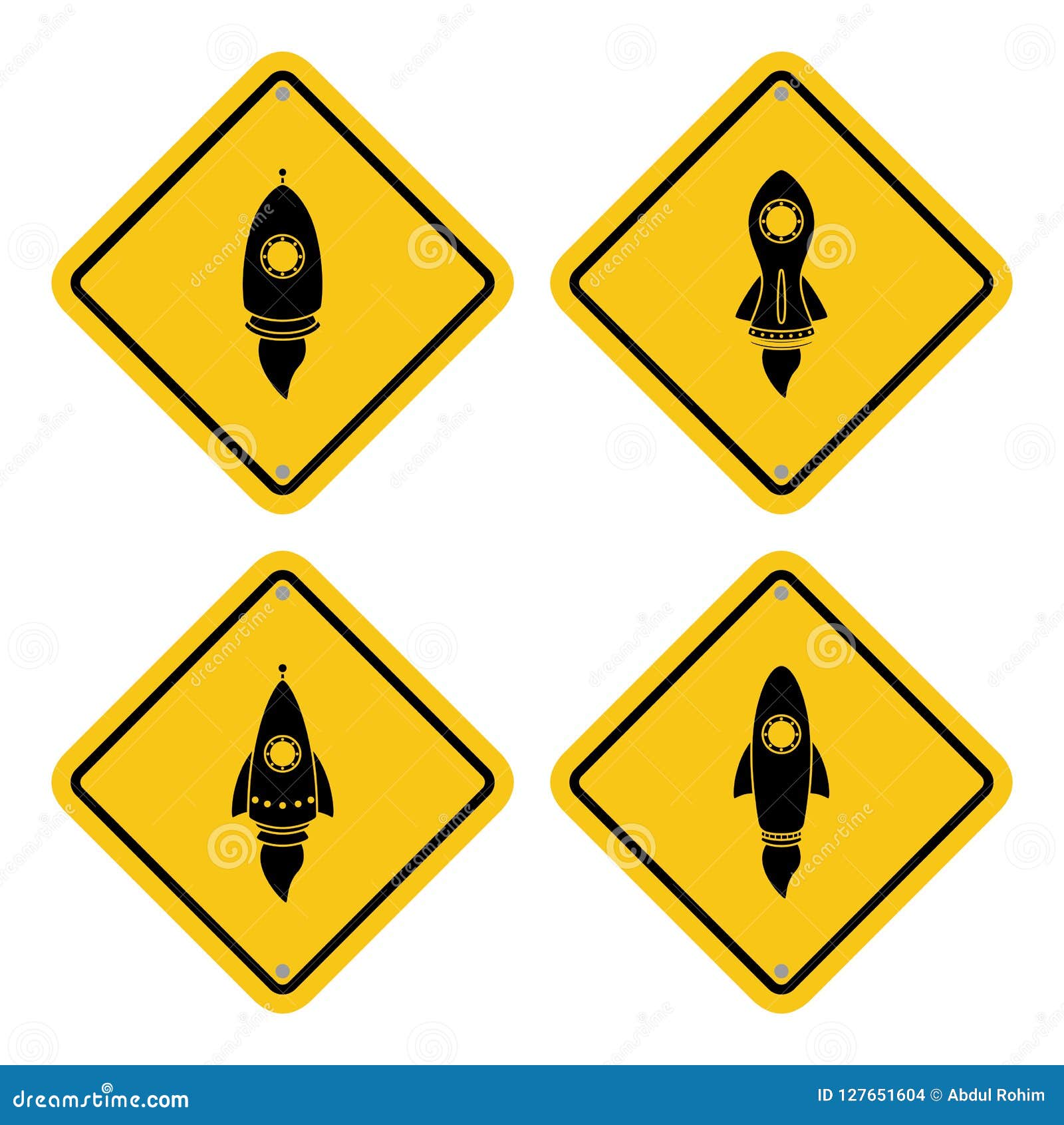 Warning Sign Icon with a Rocket Launch Stock Vector - Illustration of ...
