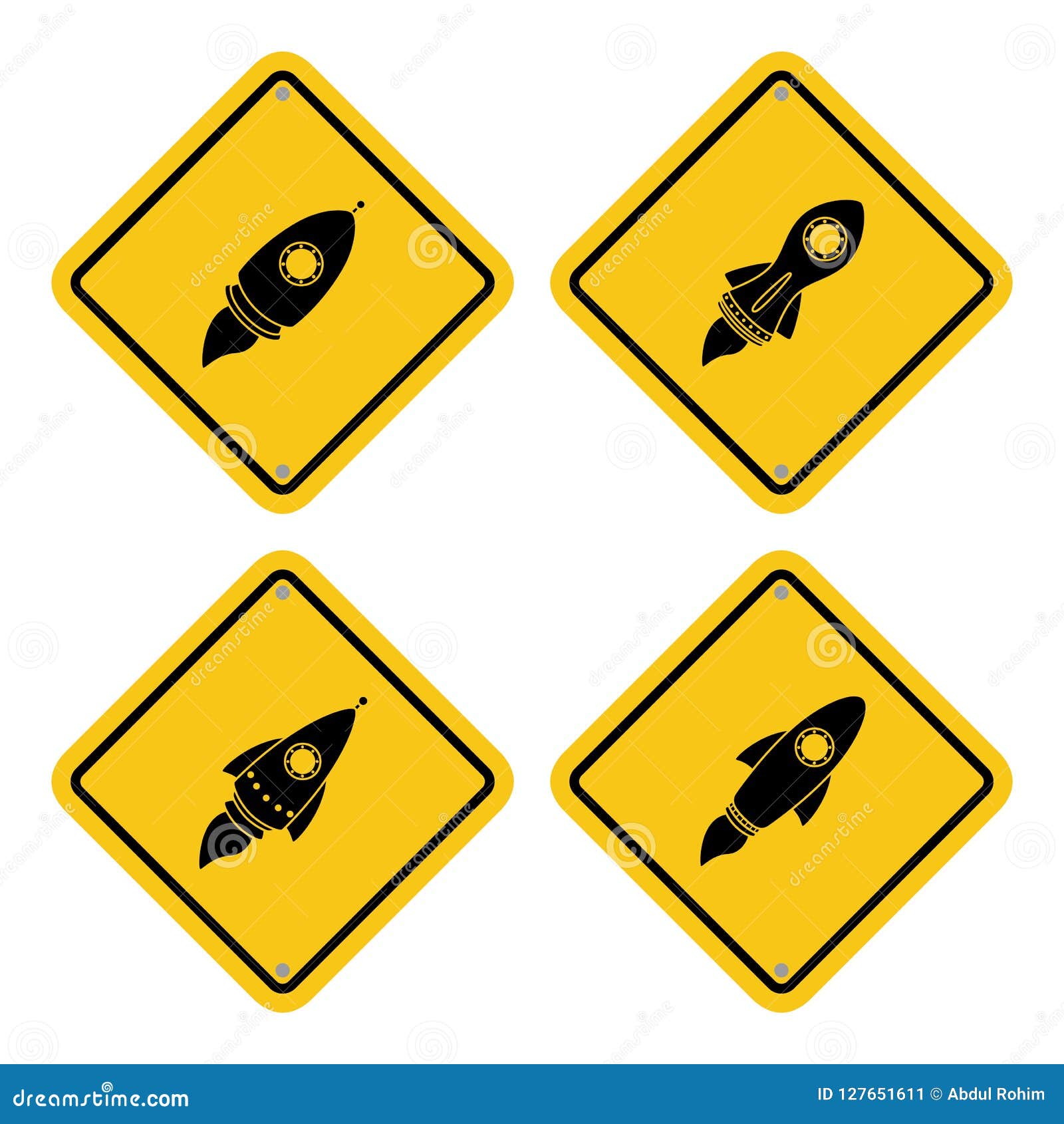 Warning Sign Icon with a Rocket Launch Stock Vector - Illustration of ...