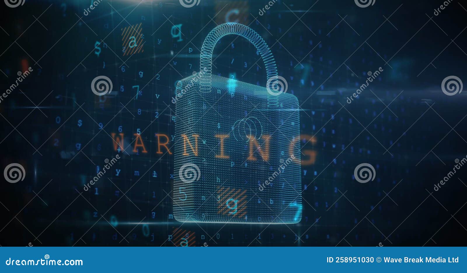 Illustration of Warning Text with Padlock, Multiple Numbers and Letters ...