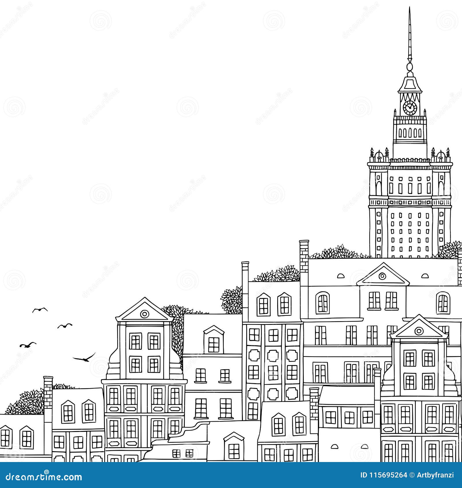 Illustration of Warsaw, Poland with Space for Text Stock Vector ...