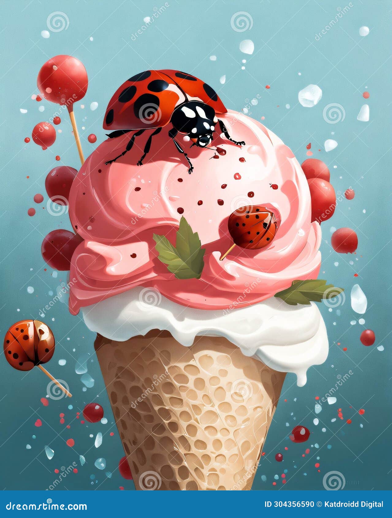 Illustration of a Ladybug Sitting on an Ice Cream Cone Stock ...