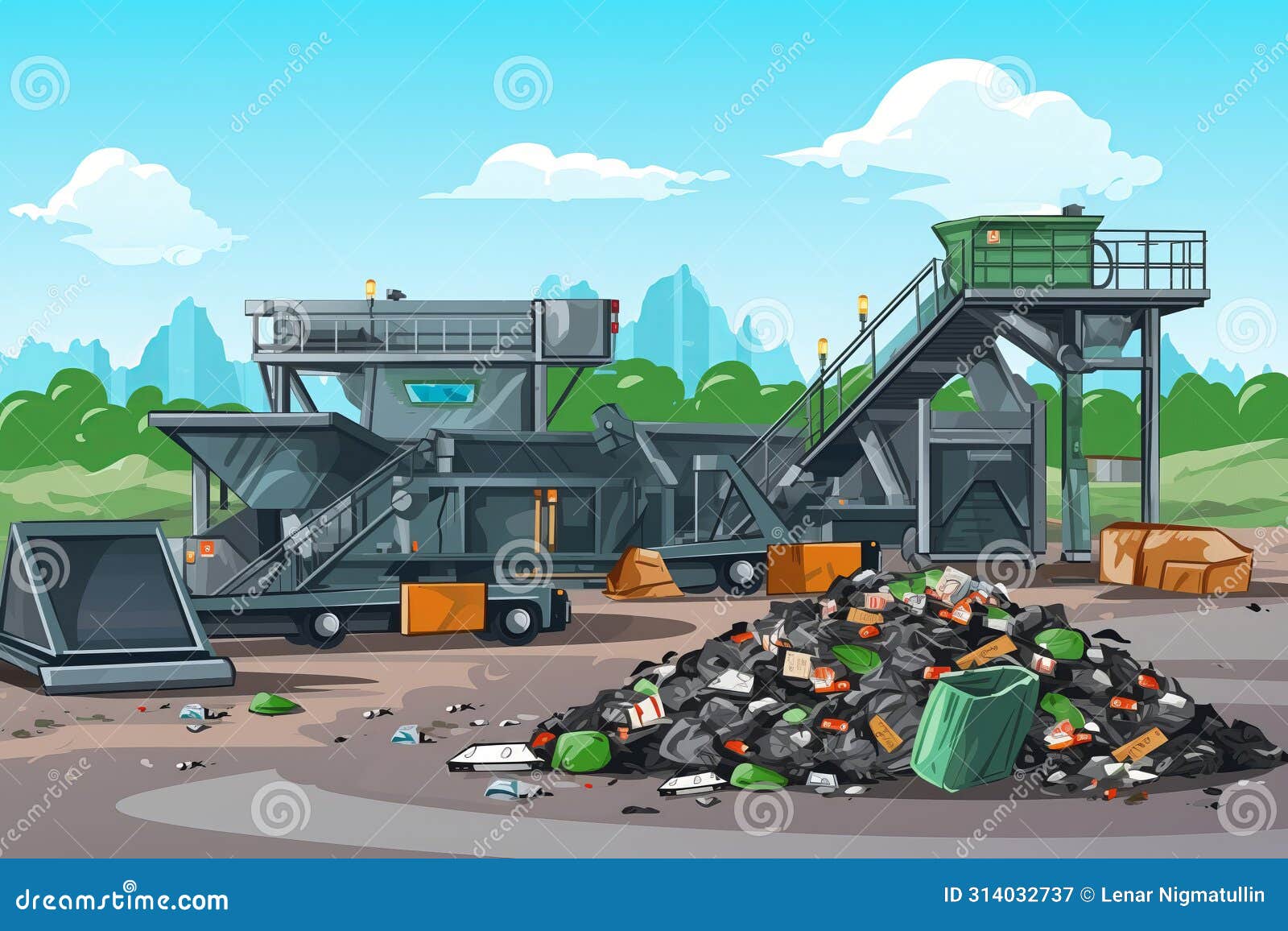 Illustration of a Waste Management Plant with Garbage Stock Image ...