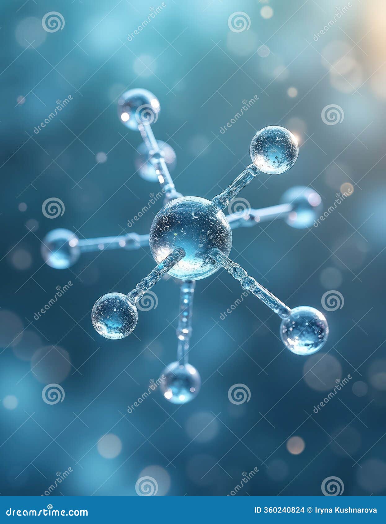 Illustration of Water Molecule Structure on Blue Bokeh Background ...