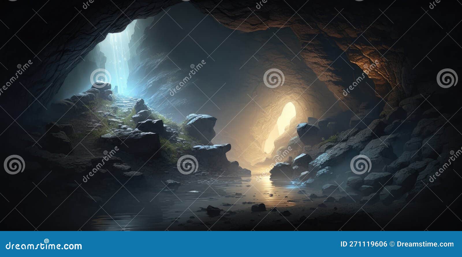 A Stream of Water Passing through a Cave Stock Illustration ...
