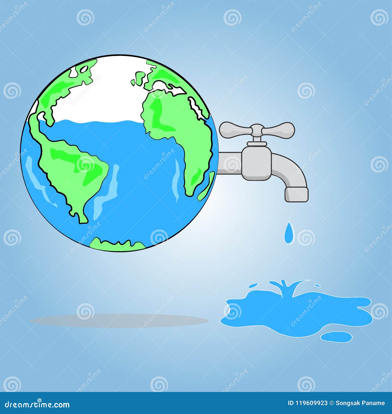 Water tap mounted on Globe stock vector. Illustration of natural ...