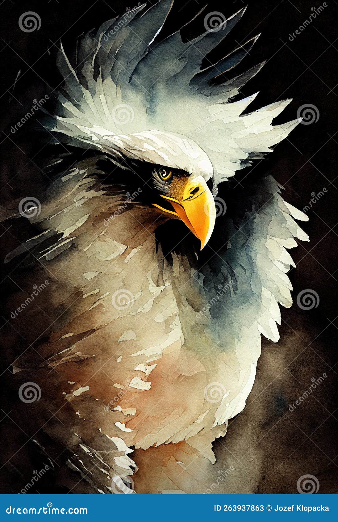 Illustration of Watercolor Eagle, Abstract Color Background. Digital ...