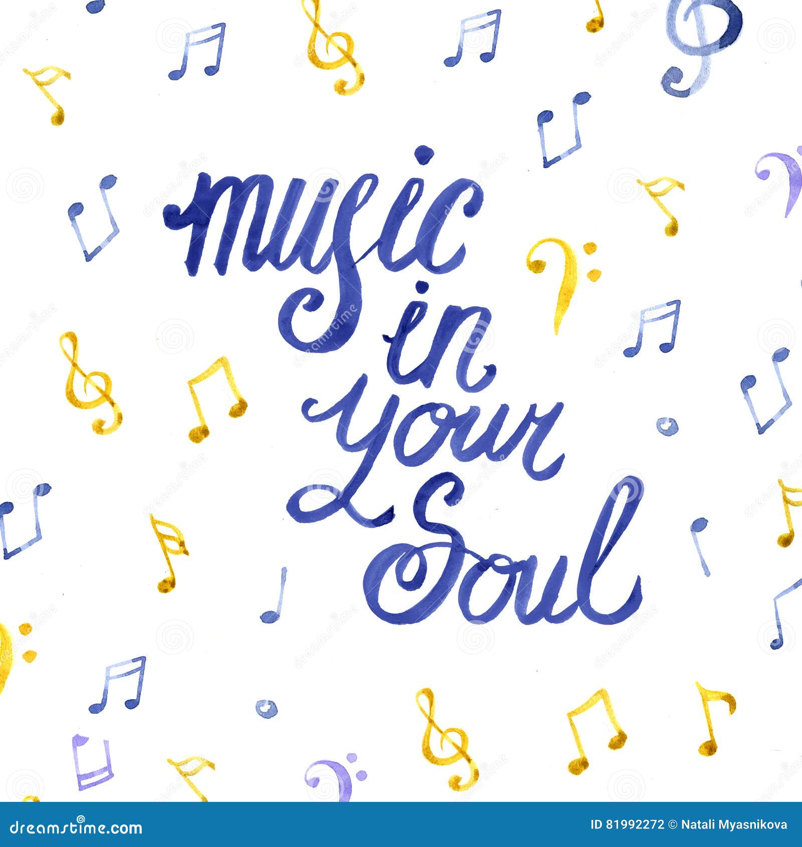 Illustration of a Watercolor Music Lettering and Notes Stock ...