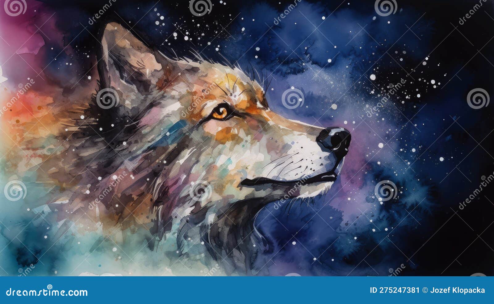 Illustration of Watercolor Wolf in Cosmic Space. Generative Ai. Stock ...