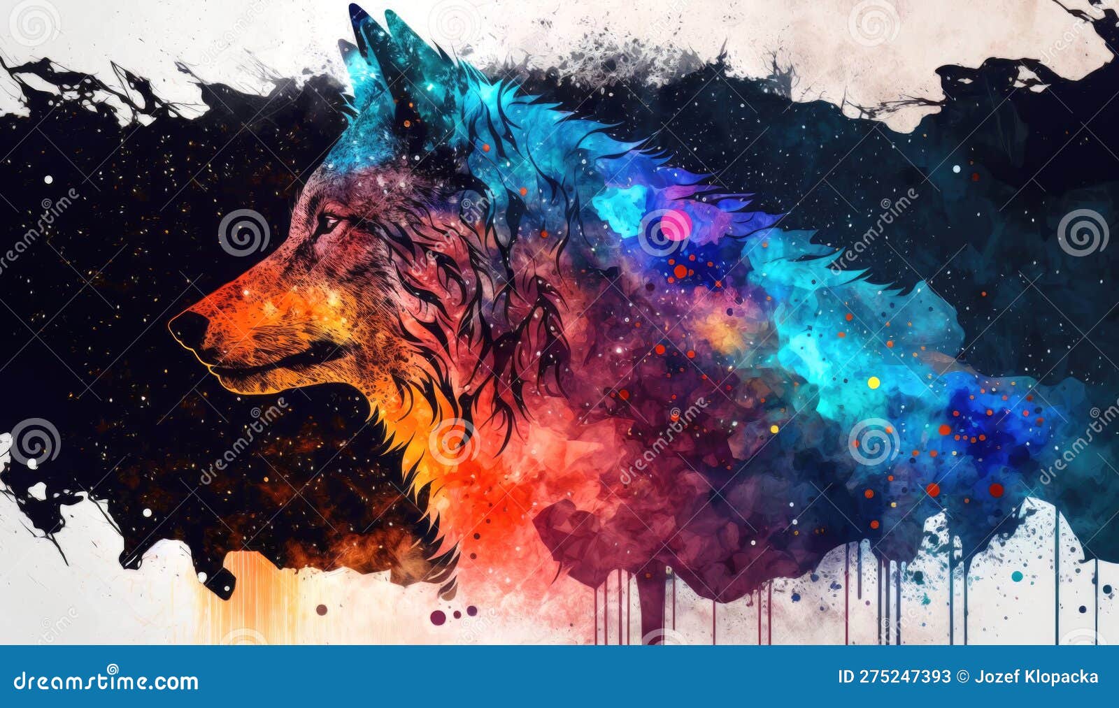 Illustration of Watercolor Wolf in Cosmic Space. Generative Ai. Stock ...
